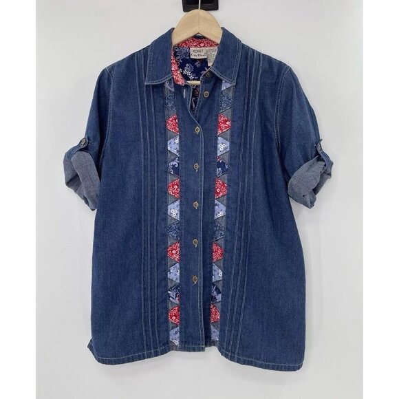 Koret | Tops | Vintage Koret Women Size Medium Denim Blouse Tab Sleeve ...
